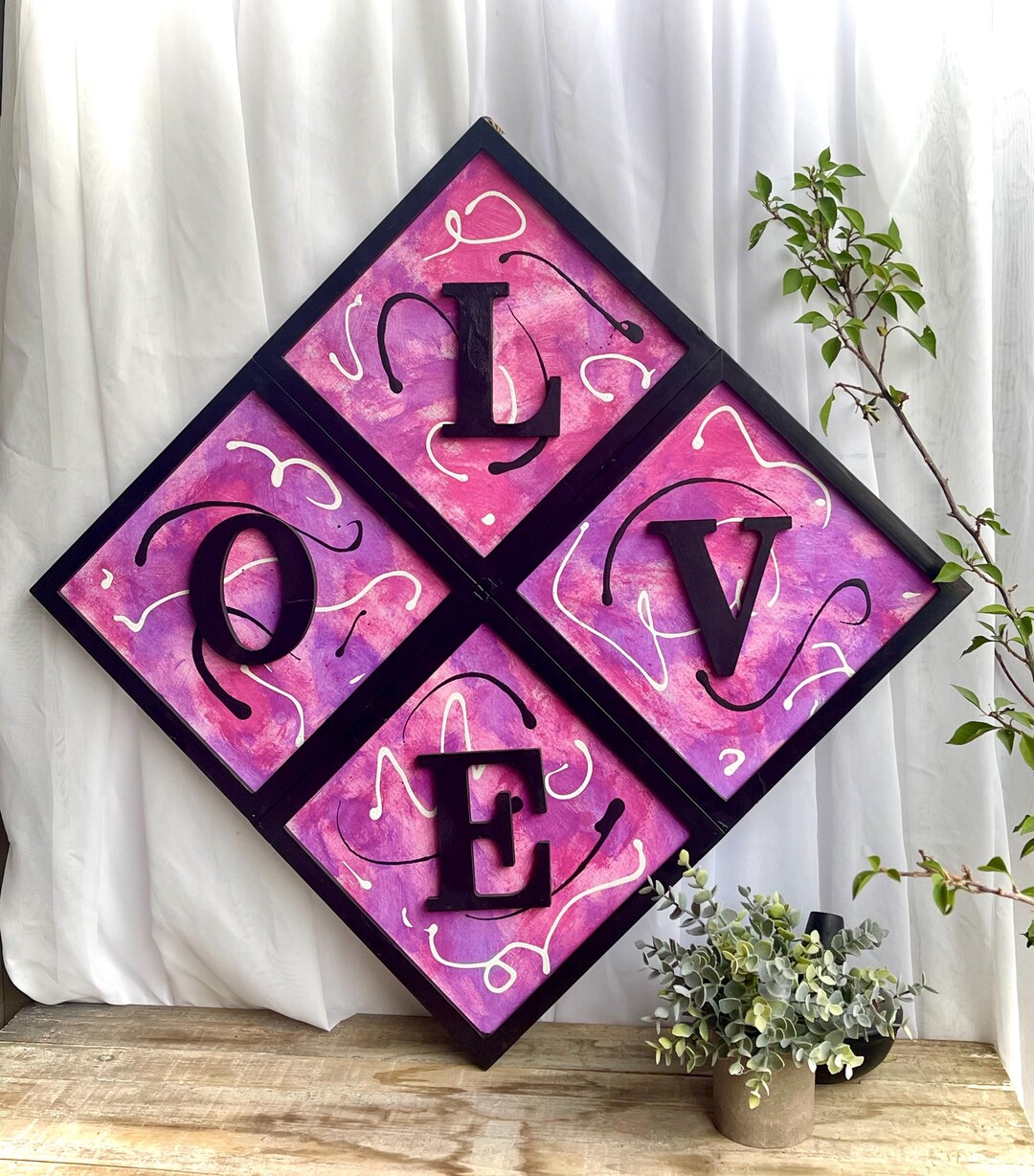 Pink and Purple Art LOVE Letters Framed Wood Word Art, 22x22" Art for ...