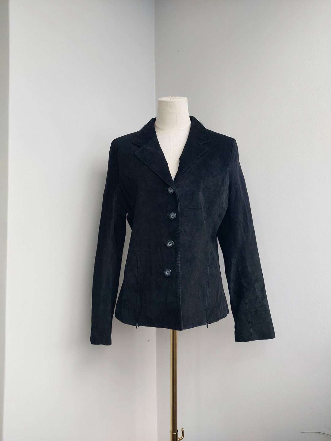 Vintage Leather Jacket/ Suede Black Jacket/ Button-up Jacket/ Biba ...