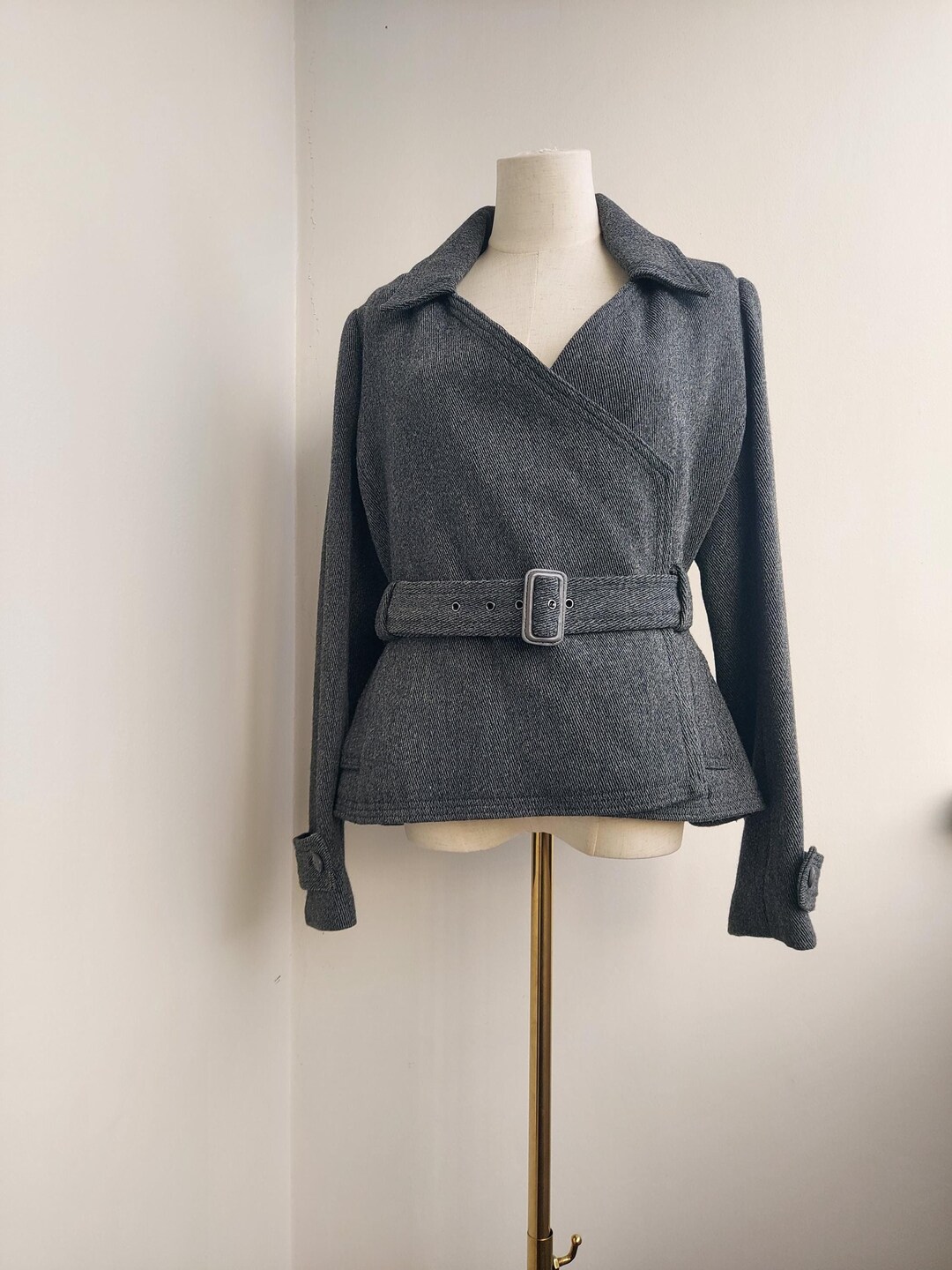 Wool Coat With Long Sleeves/ Short Winter Coat/ Minimalist Wool Coat ...