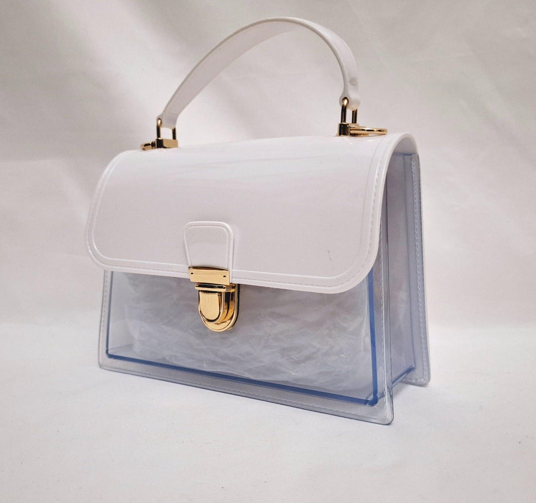 White & Clear Acrylic Clutch Bag: Modern Transparent Purse With Gold ...