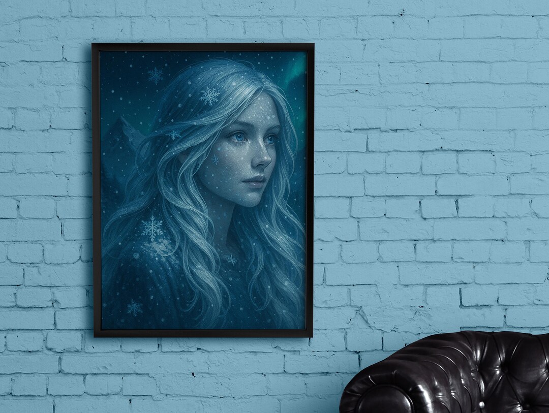 Nordic Snow Queen Digital Wall Art | Blue Fantasy Woman Portrait ...