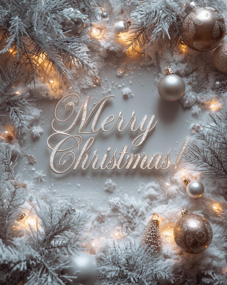 White & Silver Christmas Poster Set | Elegant Holiday Decor (PNG) - Etsy