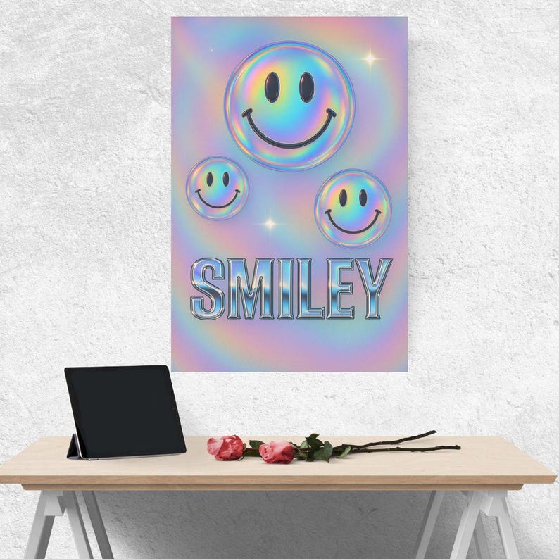 Amazing Smiley Face Poster – Very Popular Holographic Y2K Aesthetic ...