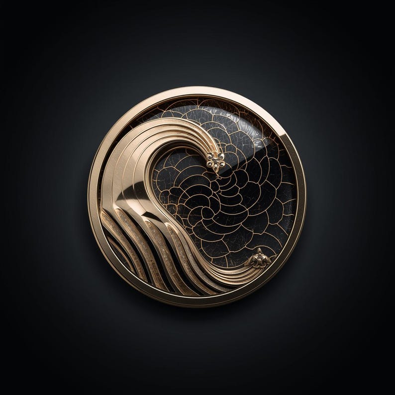 3D Golden Wave Crest Logo – Japanese Emblem, Commercial Rights - Etsy