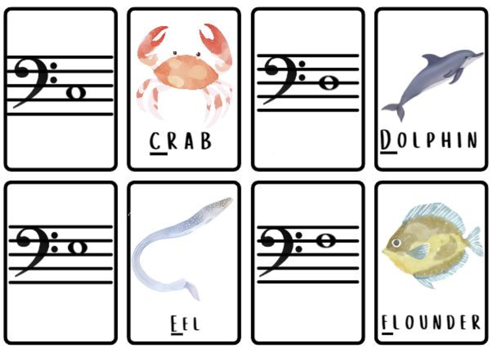 Music Note Flashcards, Treble Bass Clef Flashcards, Music Flashcards ...