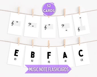MUSIC NOTE FLASHCARDS Printable- Piano Note Flash Cards, Bass and ...