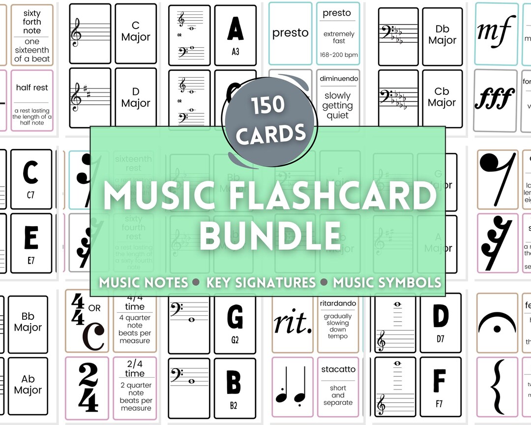 Music Flashcards Bundle, Music Notes, Key Signatures, Music Symbols ...