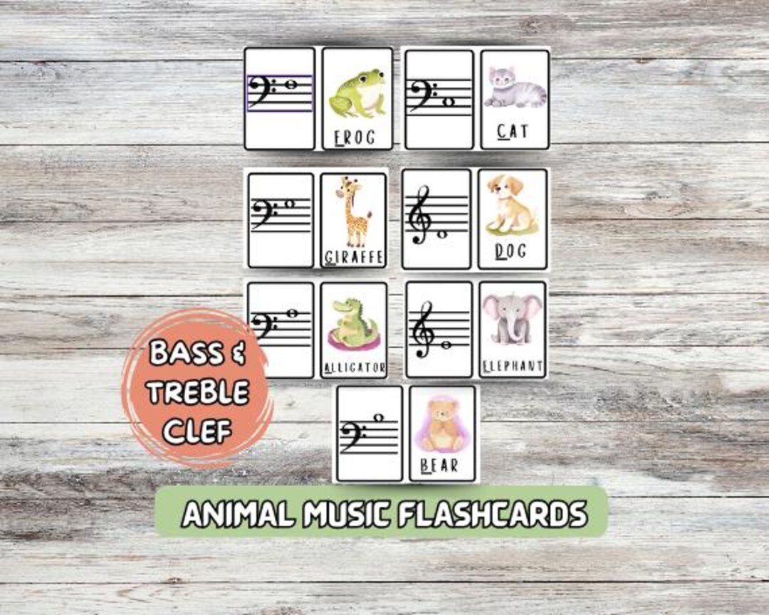 Music Note Memory Game Flashcards Bass Treble Clef, Animal Flashcards ...