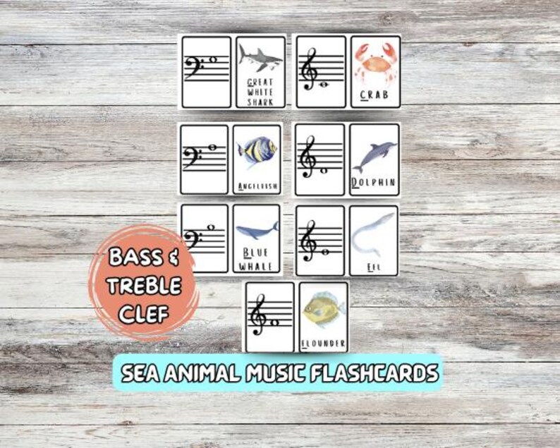 Music Note Flashcards, Treble Bass Clef Flashcards, Music Flashcards ...
