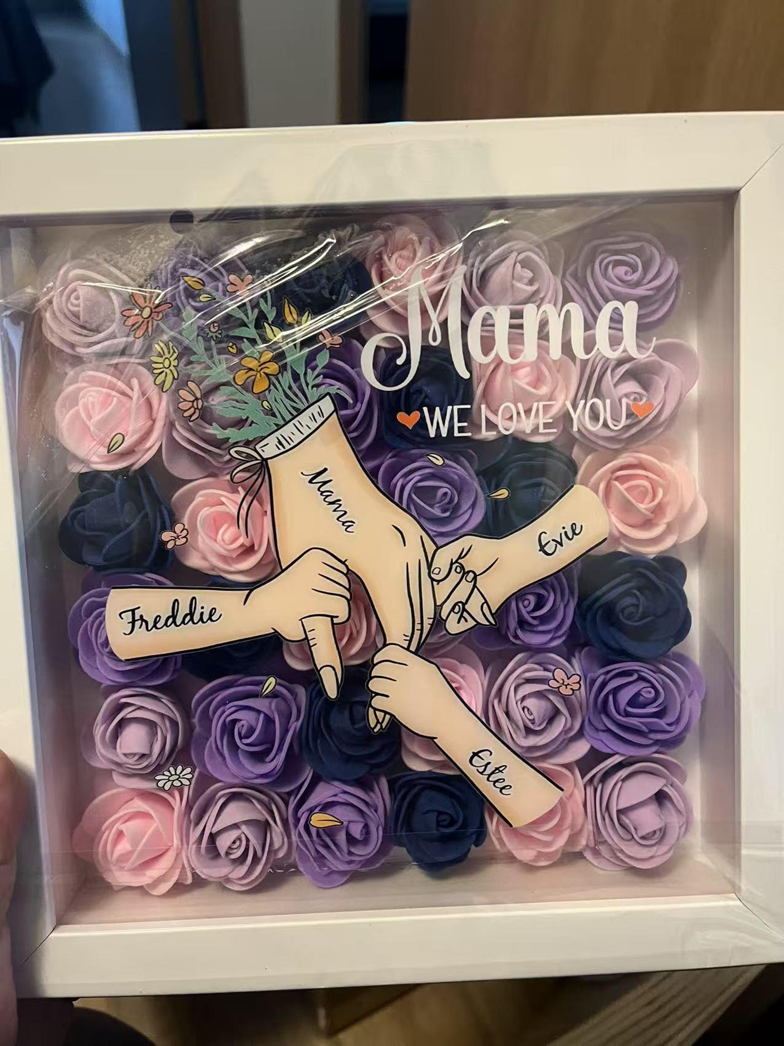 Personalized Mom Flower Shadow Box, Mother's Day Gift, Custom Roses ...