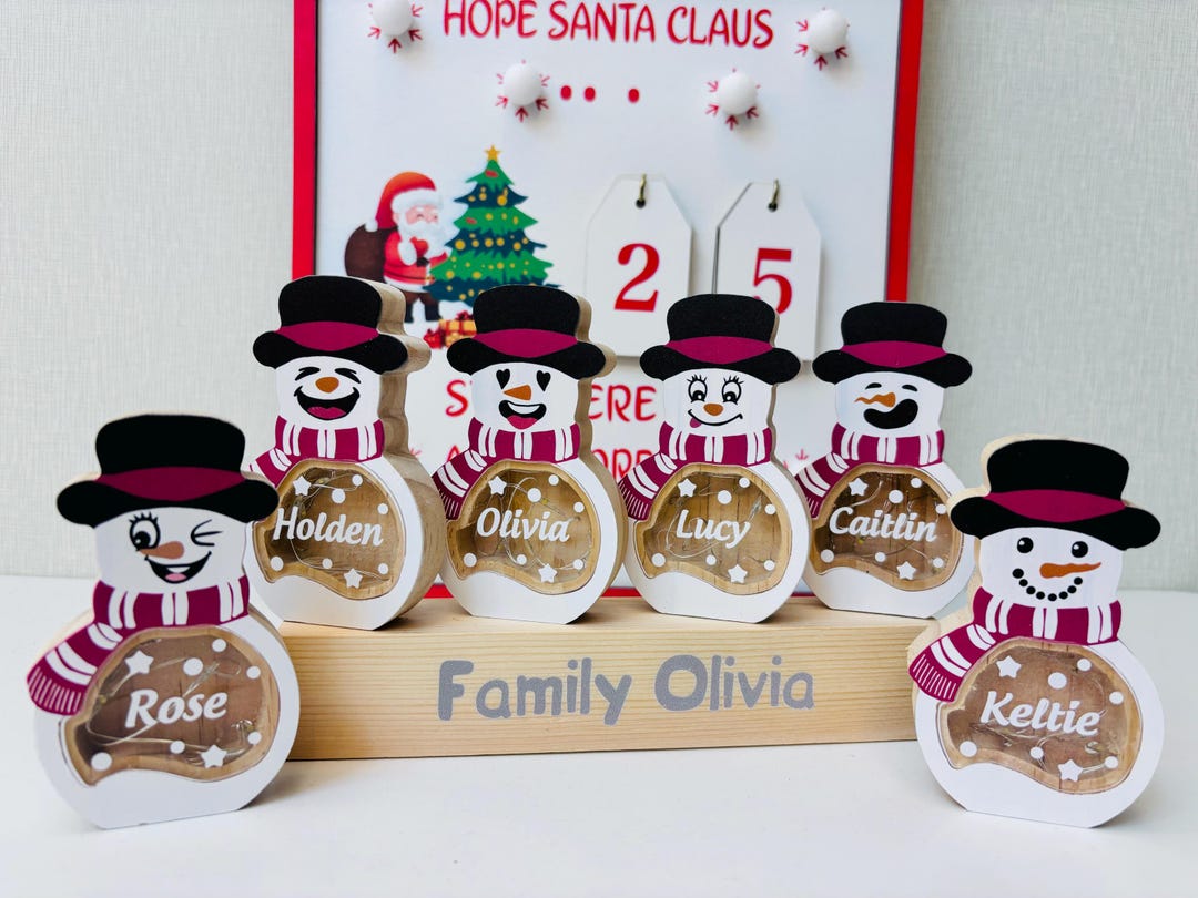 Personalised Snowman LED Light Wooden Decor With Tabletop Name Block ...