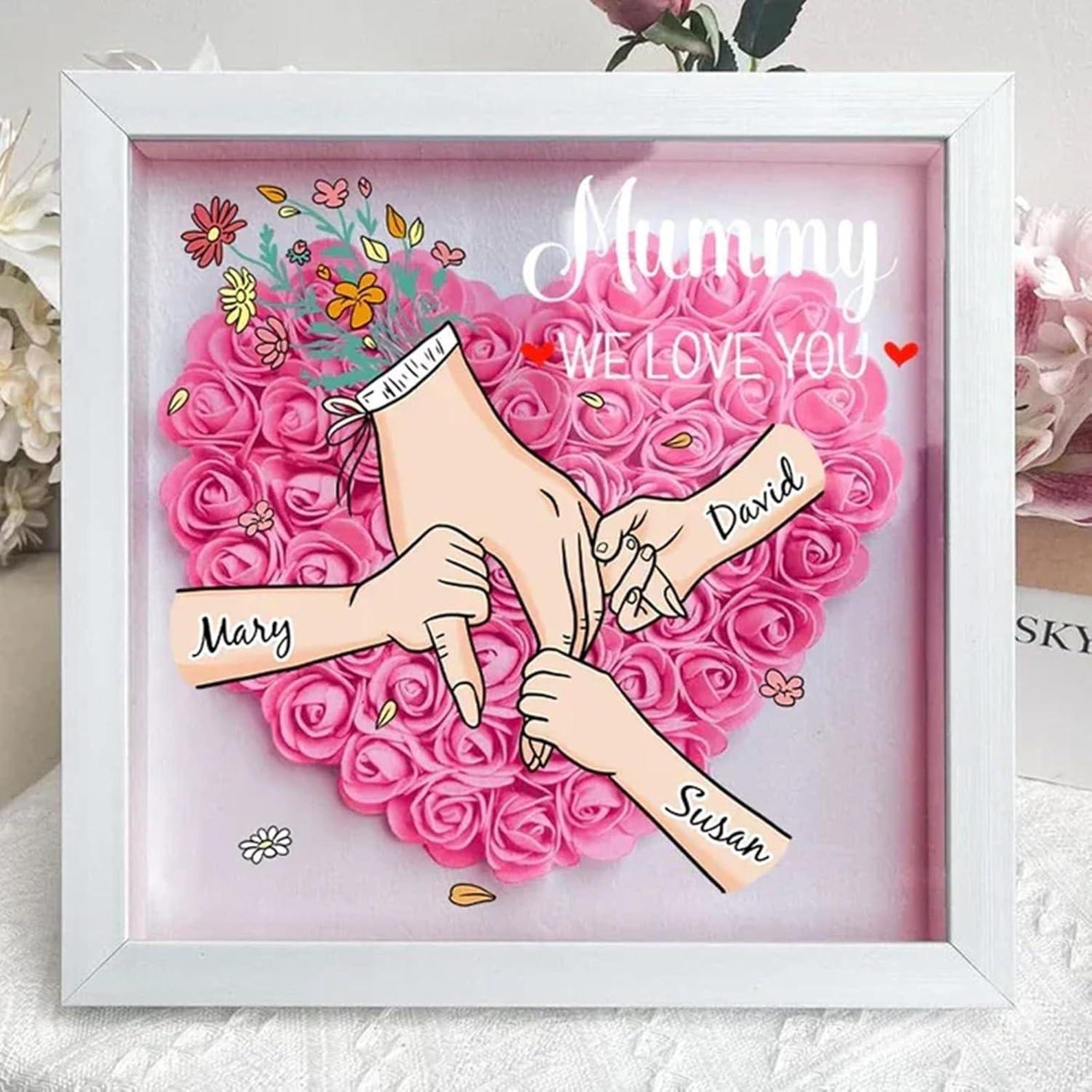 Personalized Mom Flower Shadow Box, Mother's Day Gift, Custom Roses ...