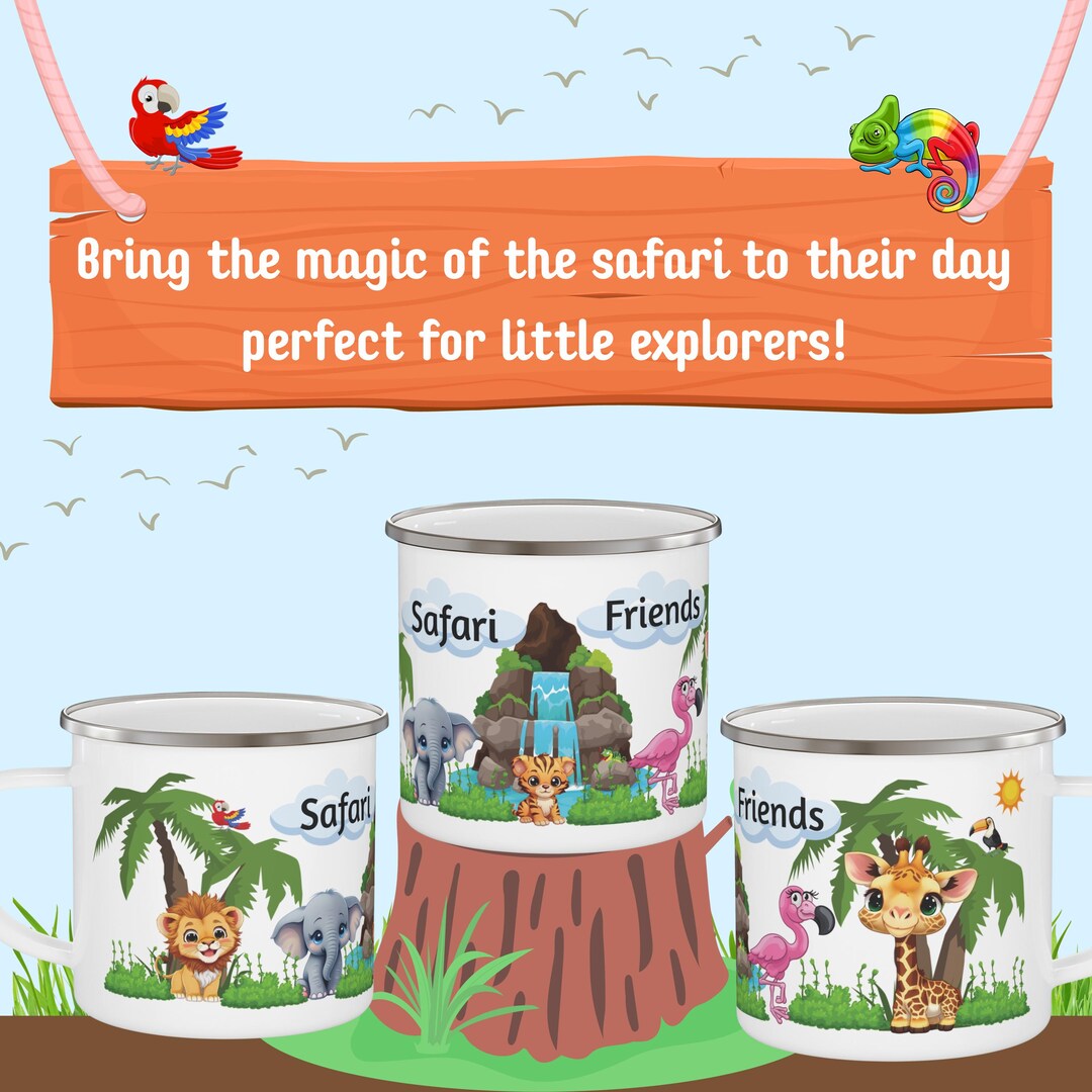 Enamel Camping Mug Safari Animals, Outdoor Adventure Cup, Wildlife ...
