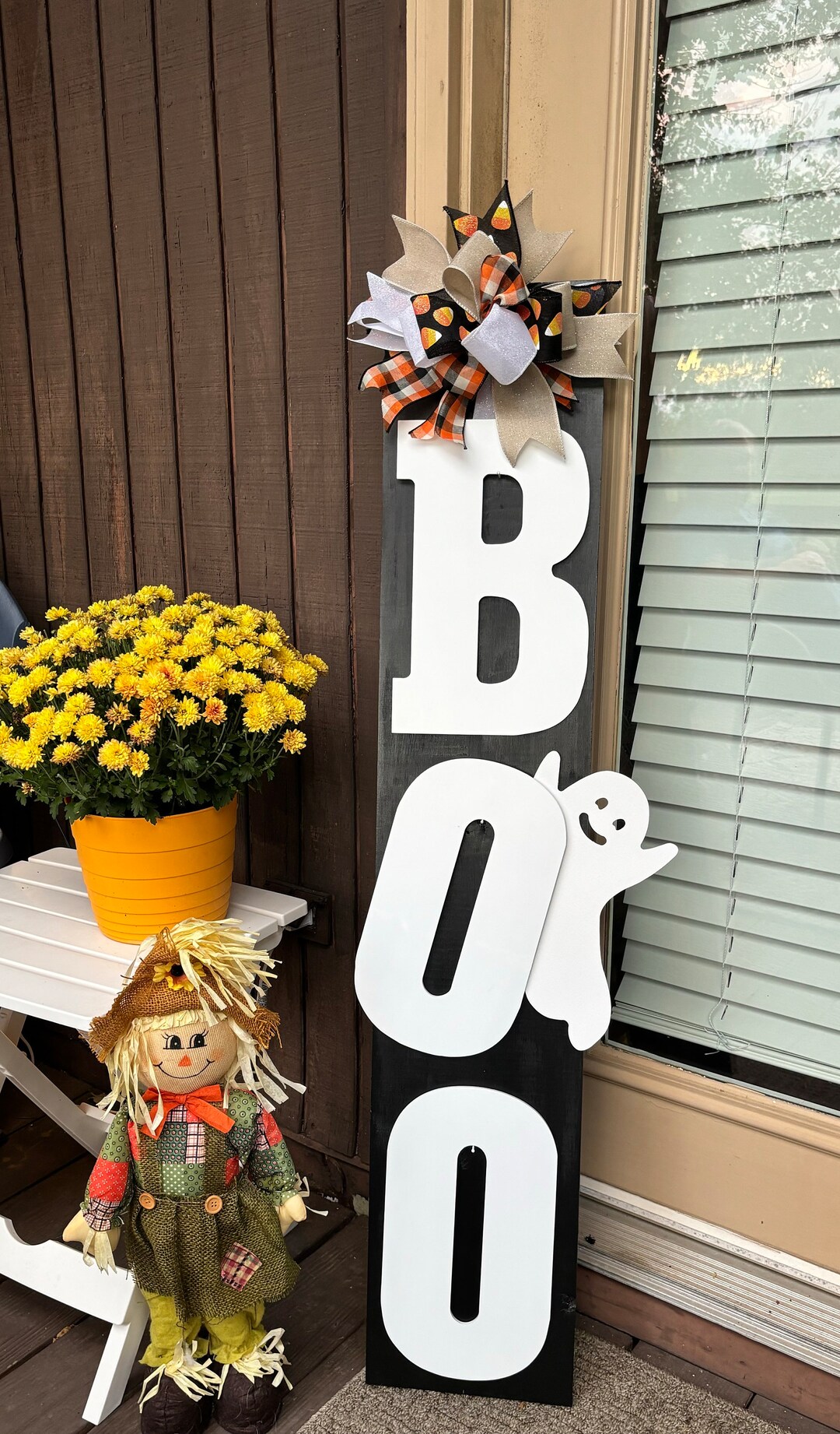 BOO Halloween Porch Sign With Ghost and Bow Spooky Fall Outdoor Decor ...