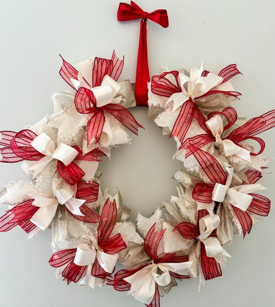 Valentine's Day Wreath Red & Gold Romantic Door Decor Handmade Wreath ...