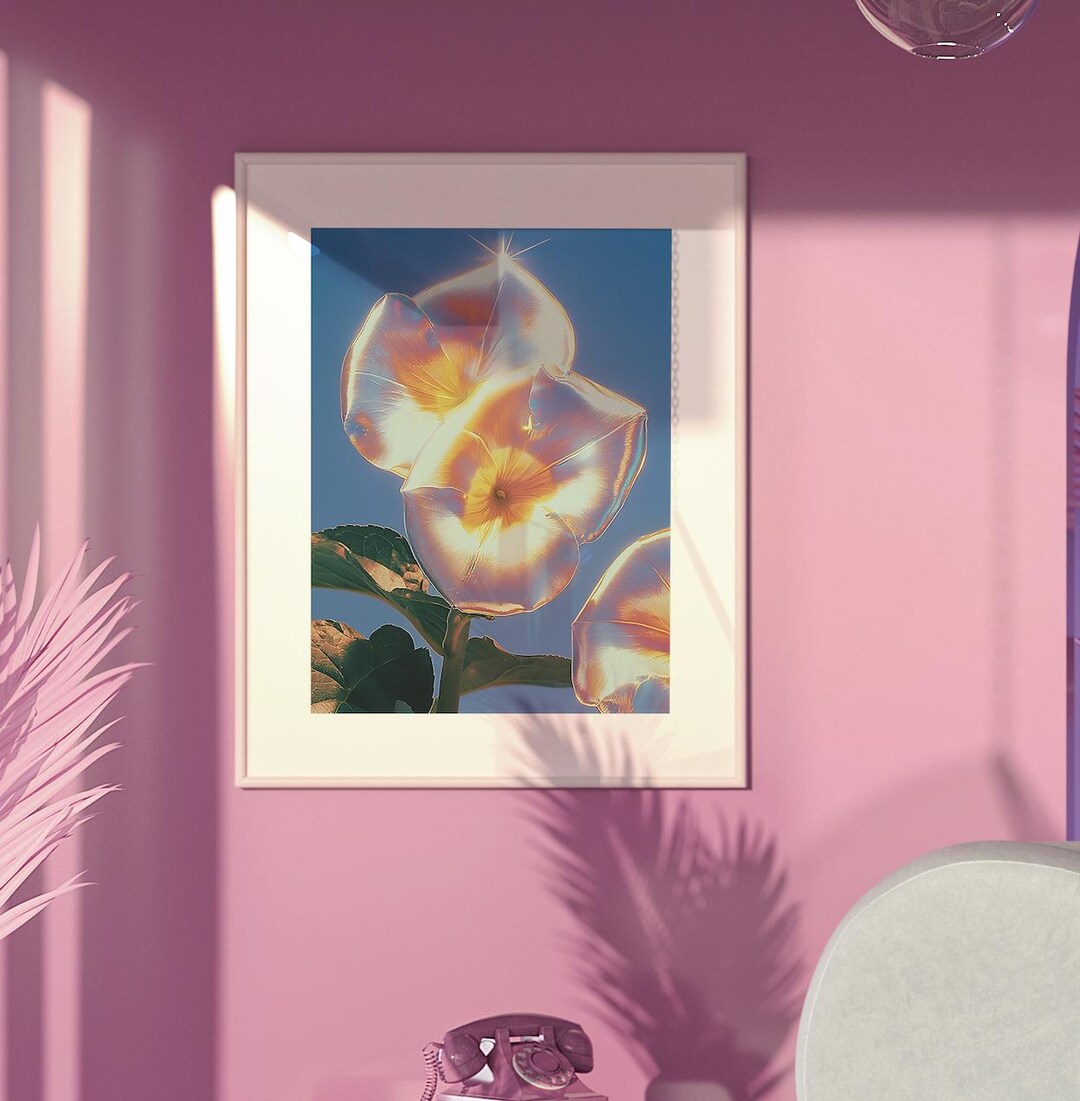 Chrome Flower Dreamcore Art Satin Poster Art Print Holographic Chrome ...