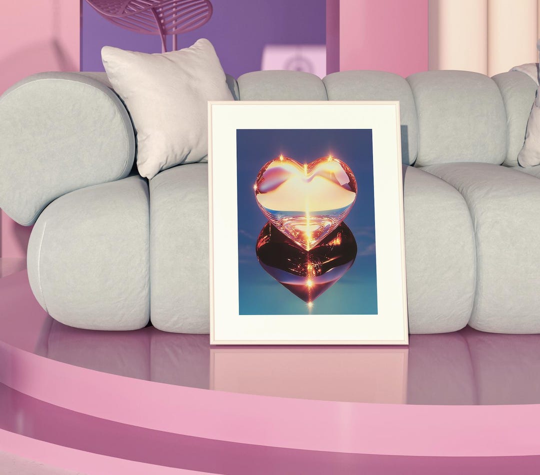 Glass Heart Dreamcore Art Satin Poster Art Print Holographic Chrome ...