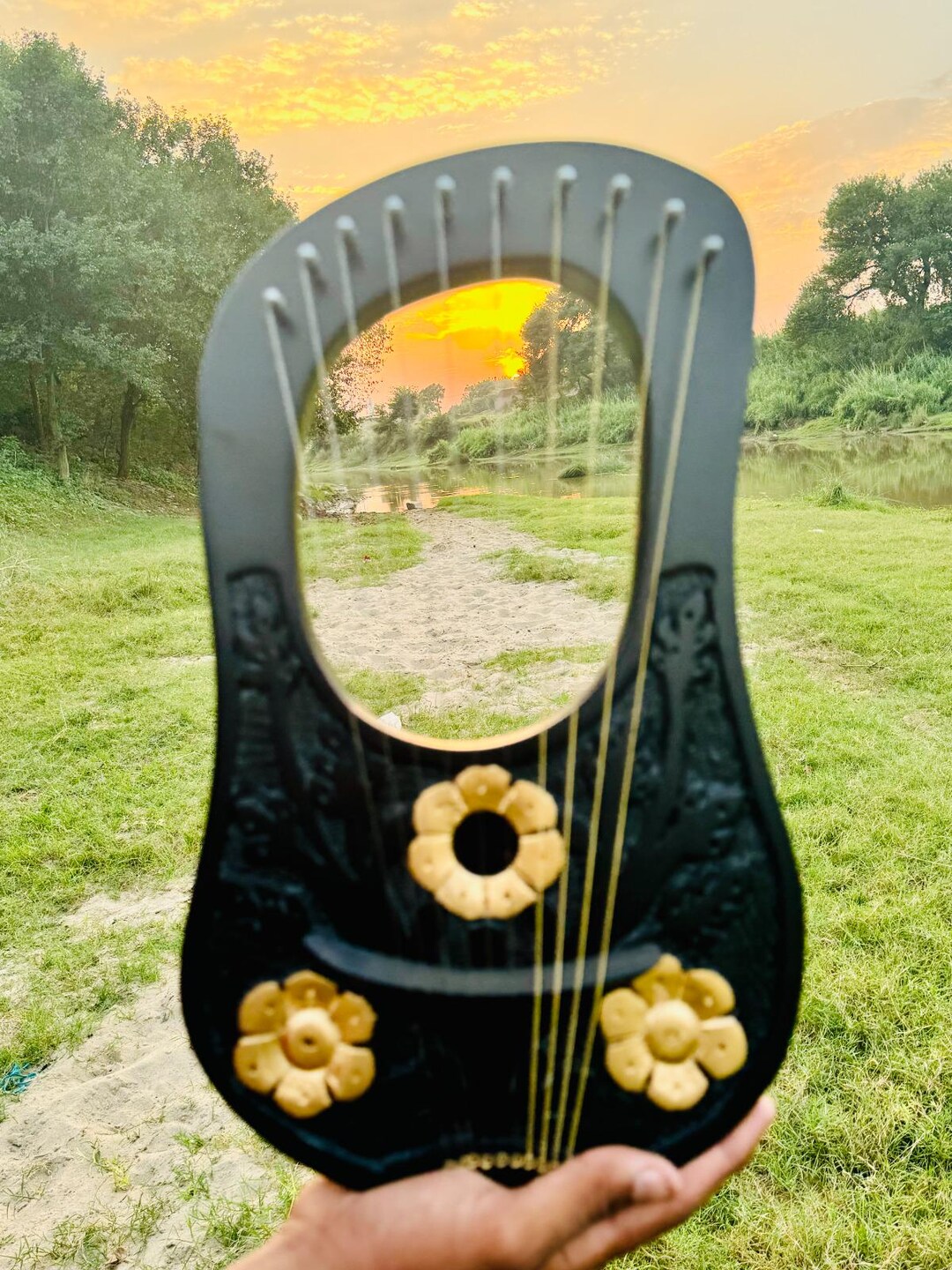 Handcrafted 10-string Lyre Harp in Rosewood Includes Free Carrying Bag ...