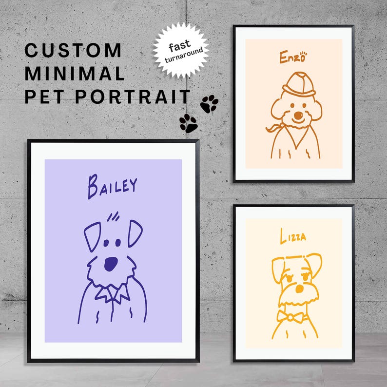Custom Dog Portrait, Minimal Pet Portrait, Dog Lover Gift, Badly Drawn ...