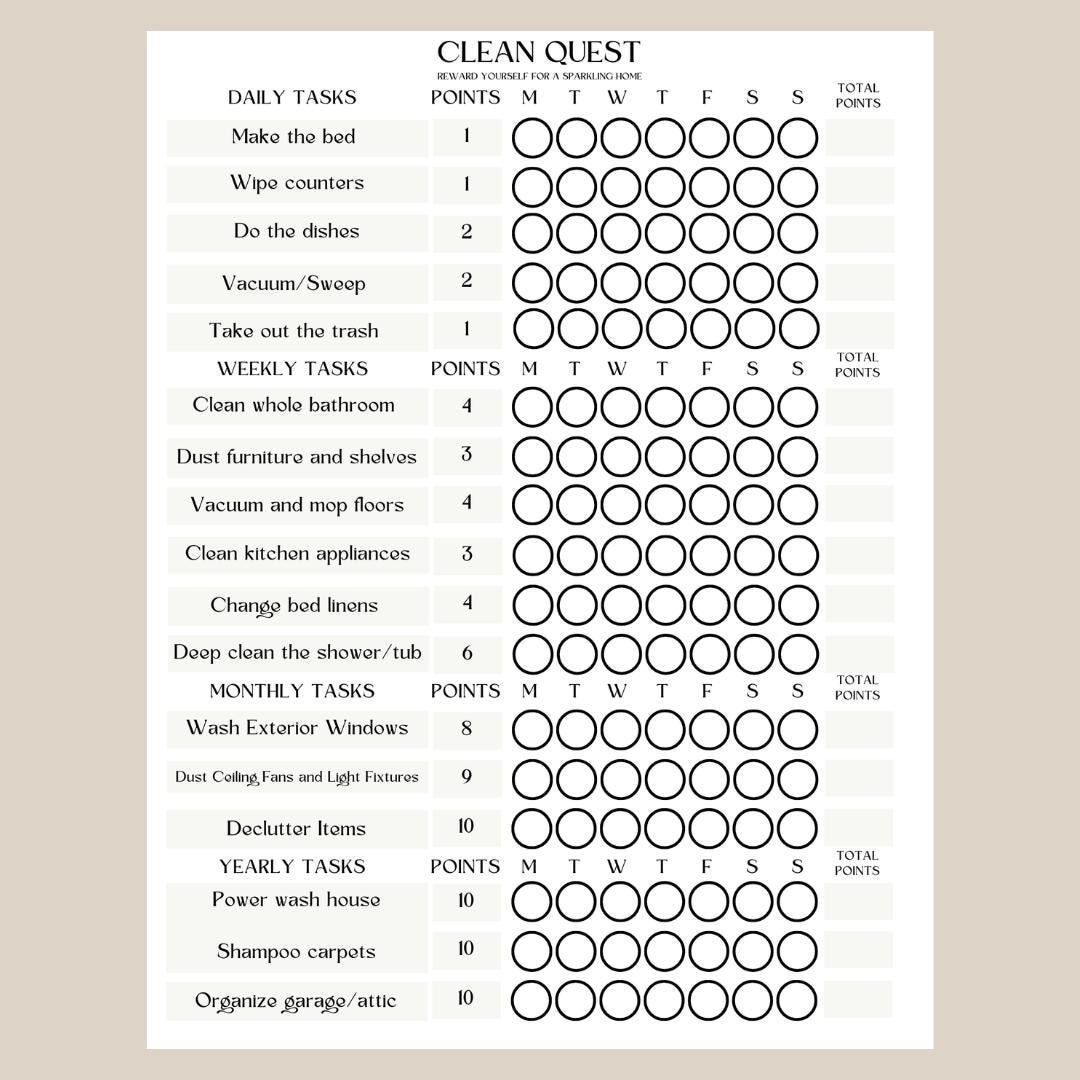 BEST Reward Cleaning Checklist Editable, Printable Cleaning Plan ...