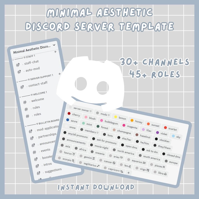 Minimal Aesthetic Discord Server Template, Roles & Channels (digital ...