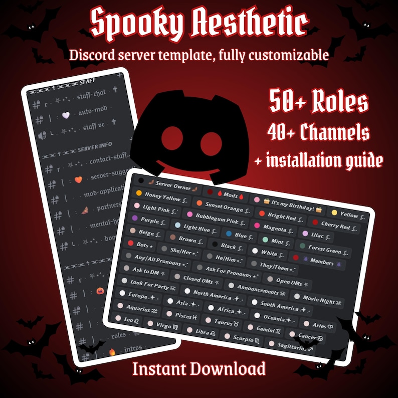 Spooky Aesthetic Discord Server Template, 50+ Roles (digital Download ...