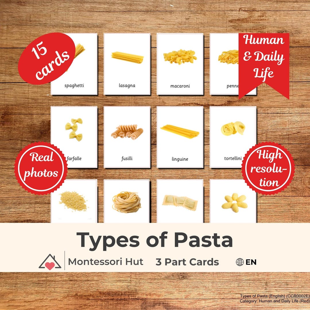 15 Types of Pasta Montessori 3 Part Cards | Nomenclature |PDF ...