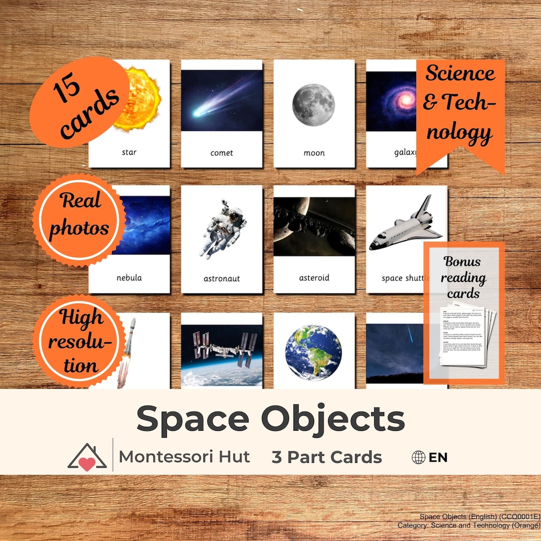 15 Space Objects Montessori 3 Part Cards|nomenclature Cards|pdf ...