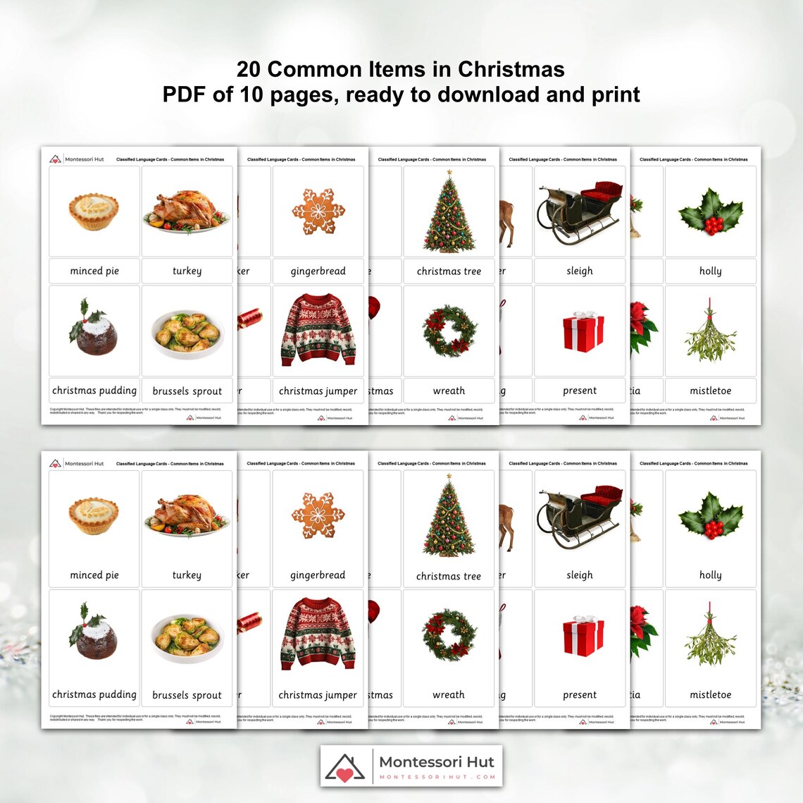 20 Christmas Traditions - Montessori Cards • Flash Cards • Three Part ...