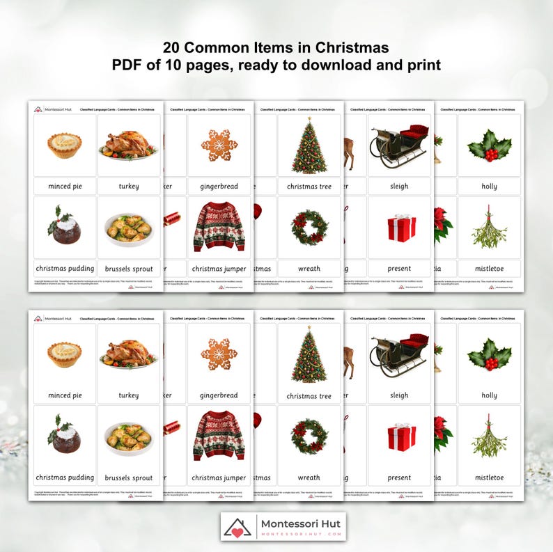 20 Christmas Traditions - Montessori Cards • Flash Cards • Three Part ...
