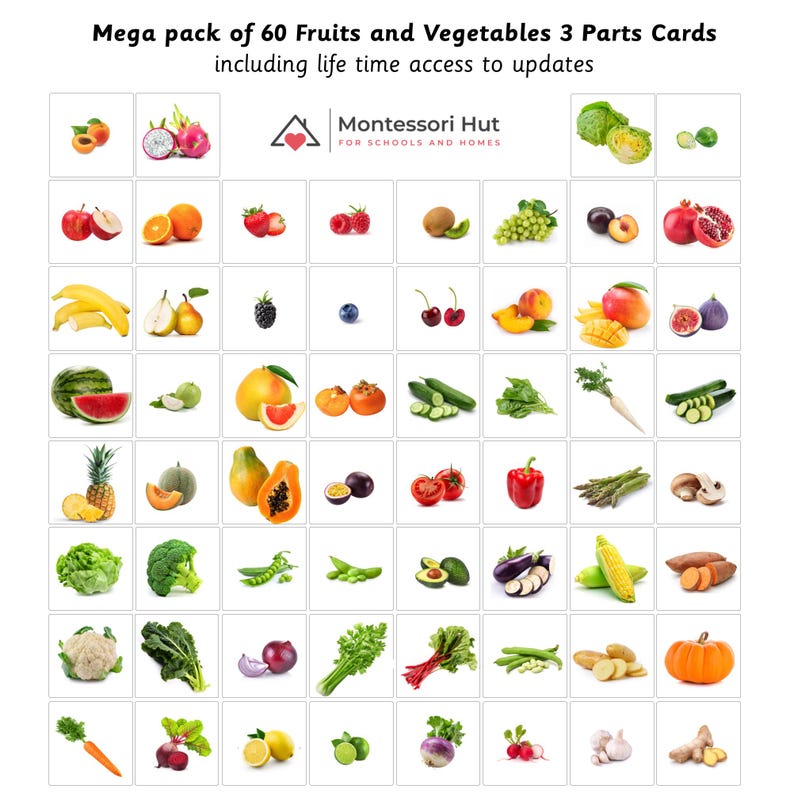 Mega Pack 60 Fruits and Vegetables Classified Cards Montessori ...