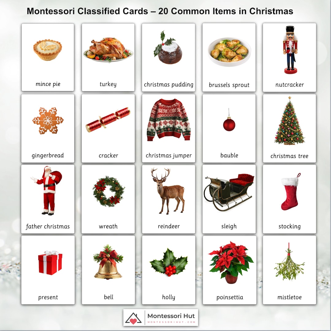 20 Christmas Traditions - Montessori Cards • Flash Cards • Three Part ...