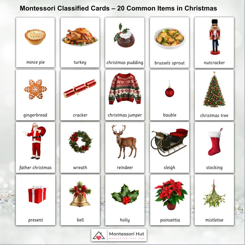 20 Christmas Traditions - Montessori Cards • Flash Cards • Three Part ...