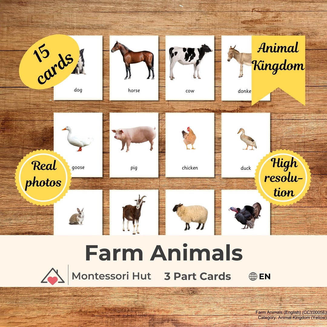 15 Farm Animals Montessori 3 Part Cards | Nomenclature | PDF ...