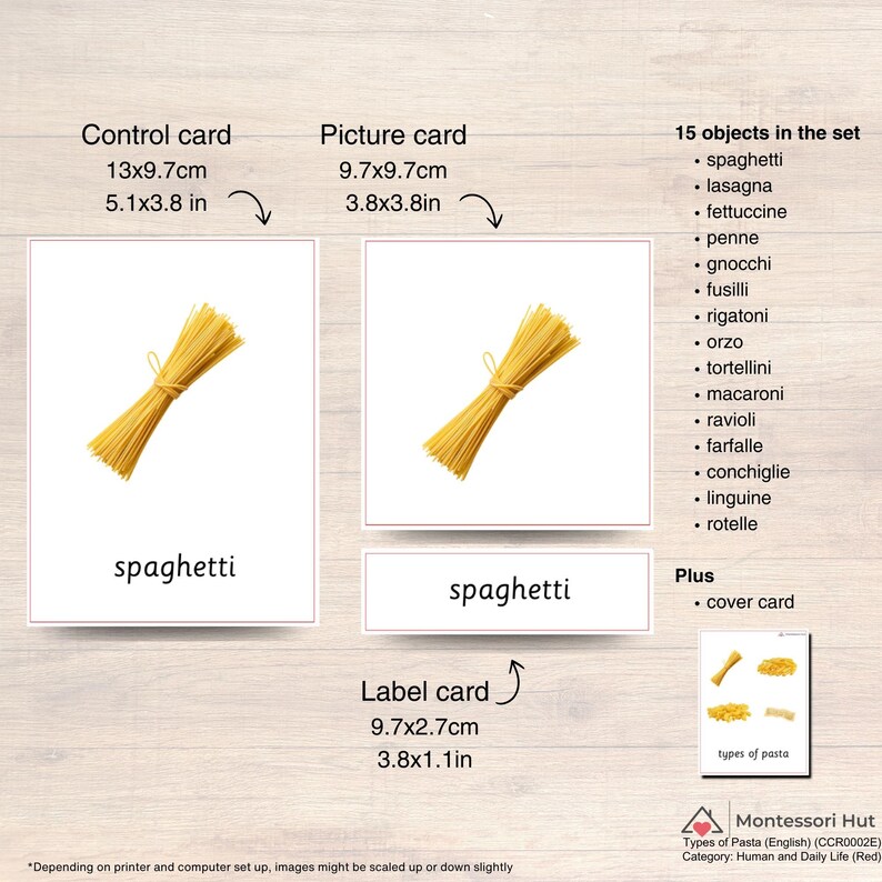 15 Types of Pasta Montessori 3 Part Cards | Nomenclature |PDF ...