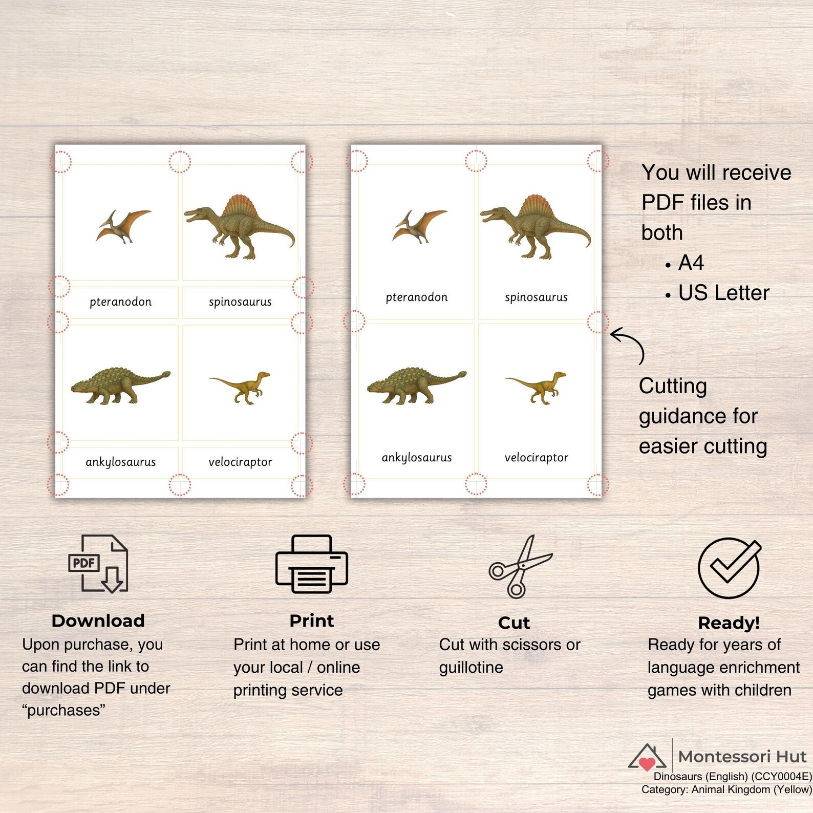 15 Dinosaurs - Montessori 3 Part Cards • Flash Cards Three Part Cards ...