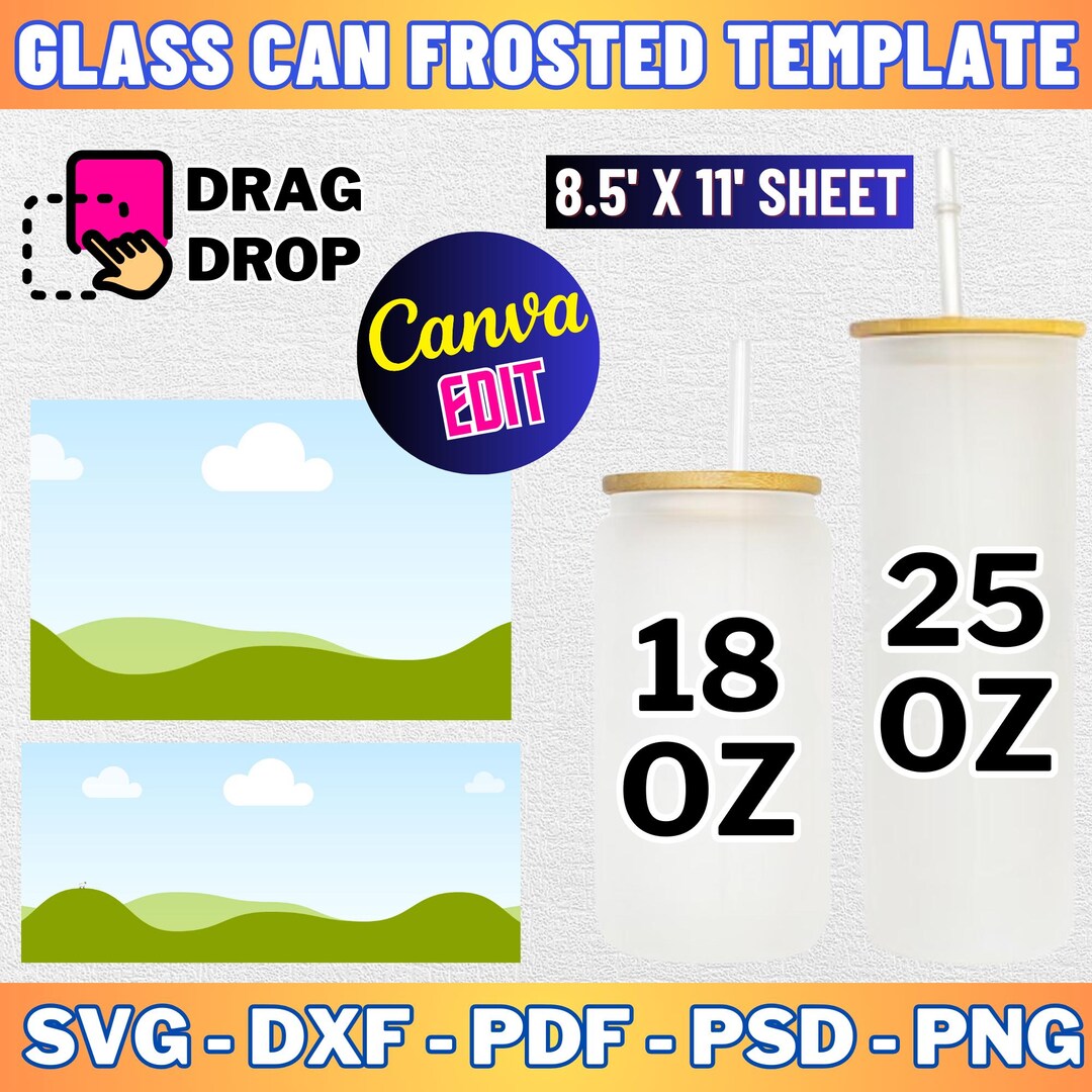 18oz - 25oz Frosted Glass Can Template, Glass Can Sublimation Template ...