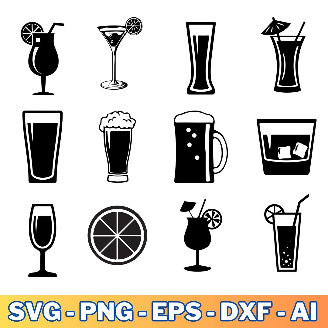 Cocktail SVG Bundle: Drink Clipart, Shot Glass Cut Files (digital ...