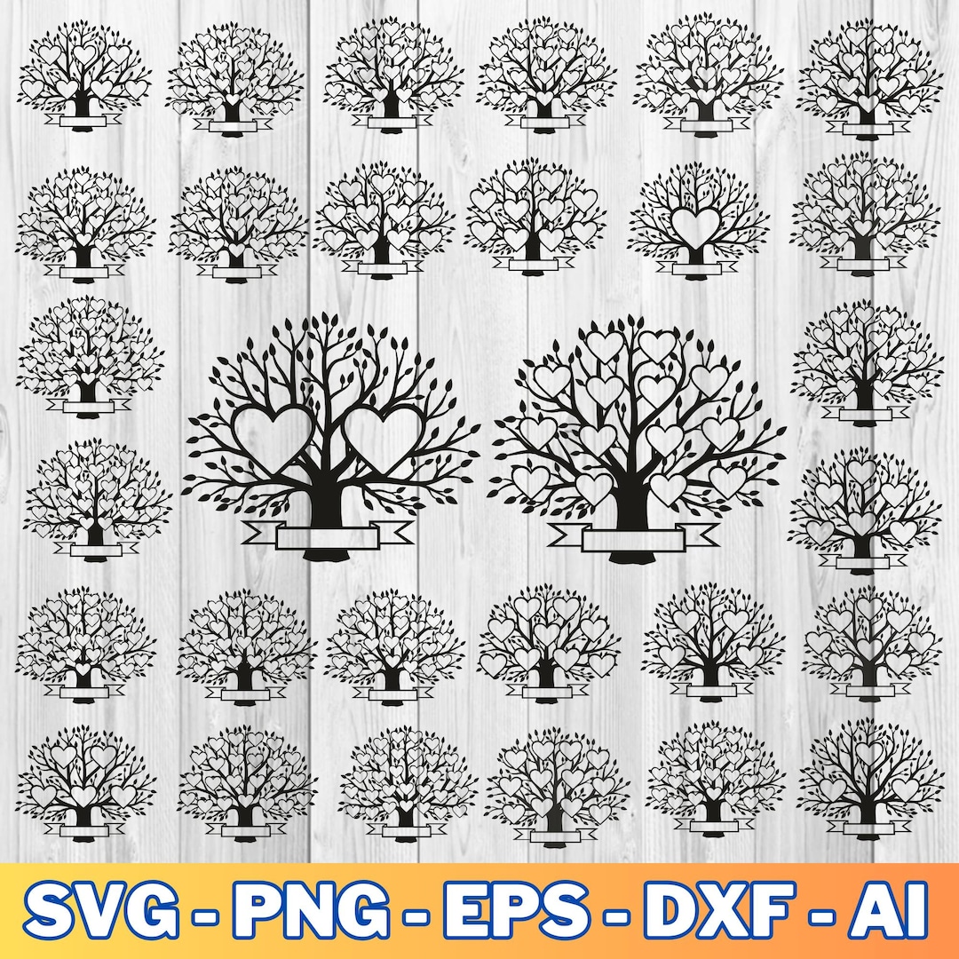 Family Tree Svg Bundle 2-25 Members Monogram / Tree Brach Svg / Family ...