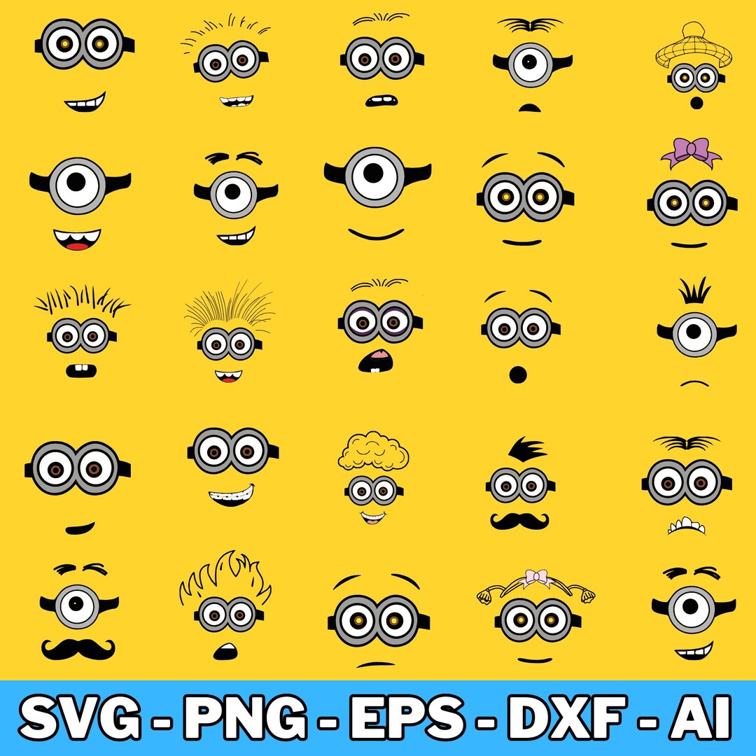 Minions Face Files, Vector Bundle, Clip Art, Silhouette, Cut Files for ...