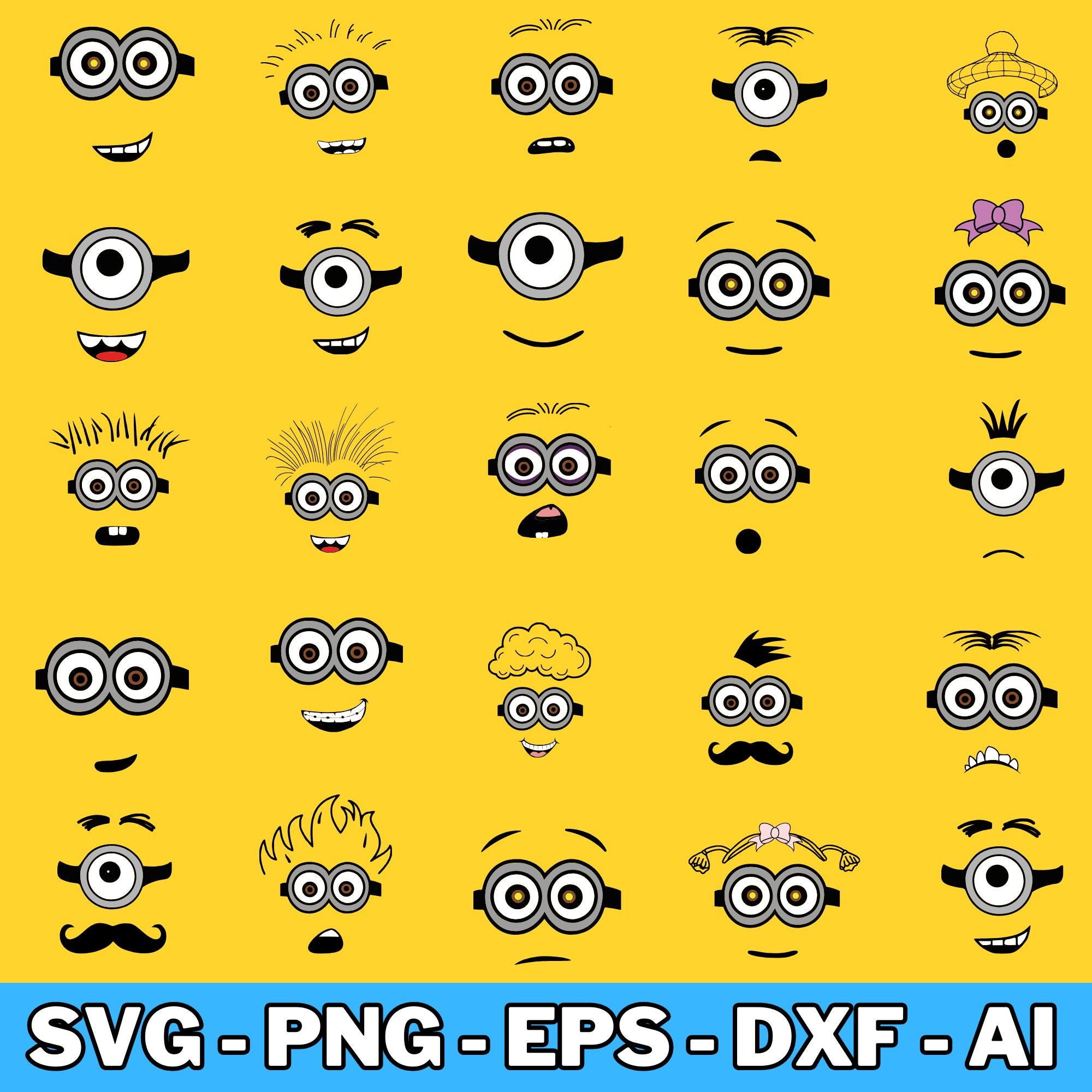 Archivos de caras de Minions, paquete de vectores, imágenes prediseñadas, siluetas, archivos de ...