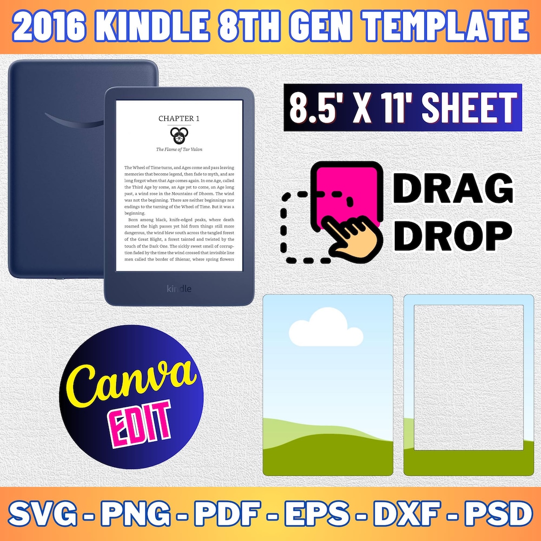 Kindle 8th Gen Template, Kindle 8th Gen Skin Template, E-reader Skin, E ...