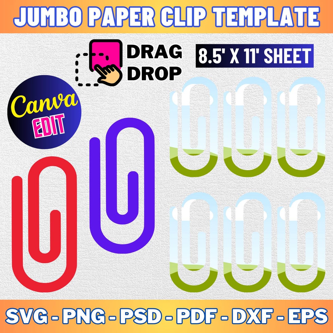 Jumbo Paperclip Template, Paperclip Bookmark Svg, Paperclip Svg, Snack ...