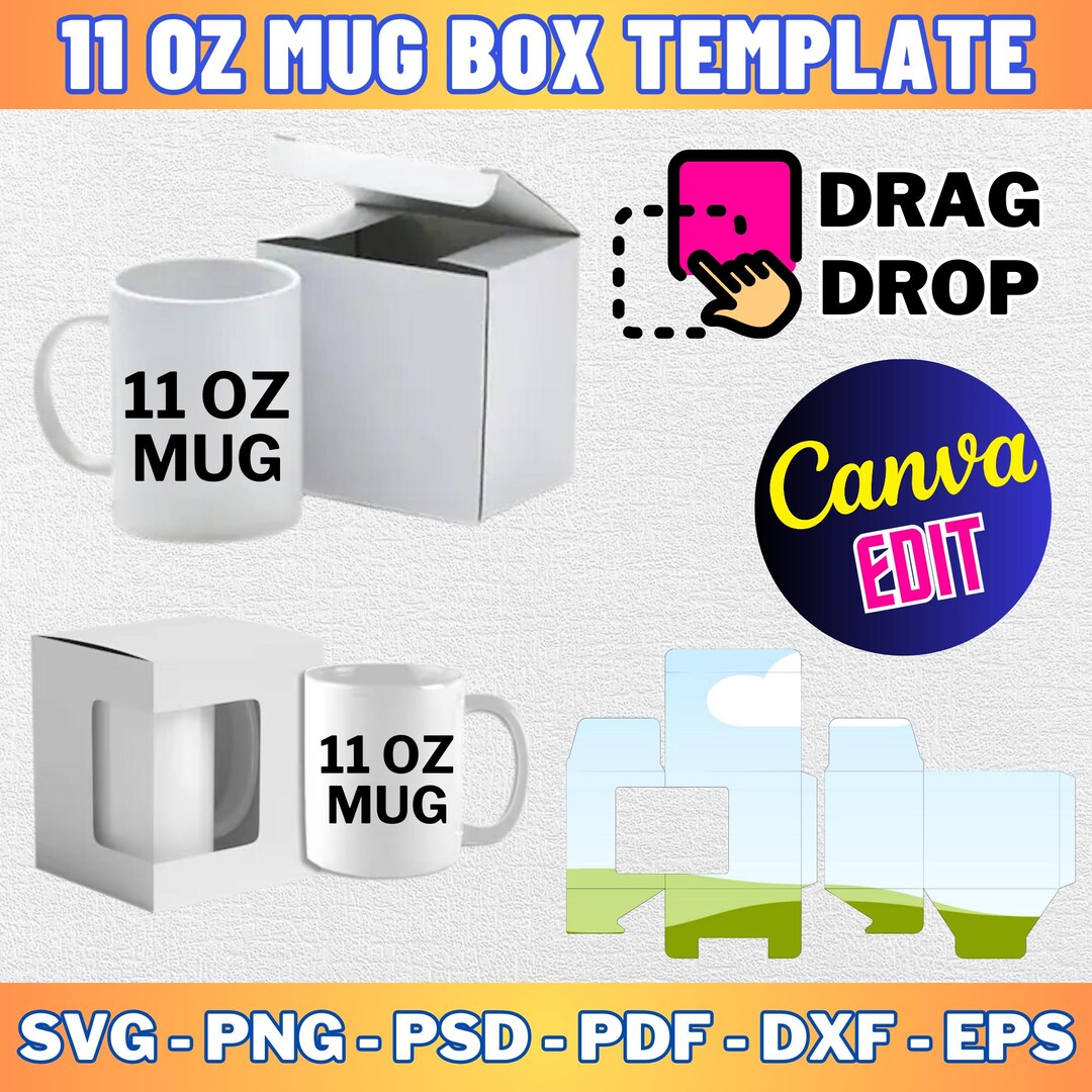 11 Oz Mug Box Template, Mug Box Template With Window, 11oz Mug Box Svg ...
