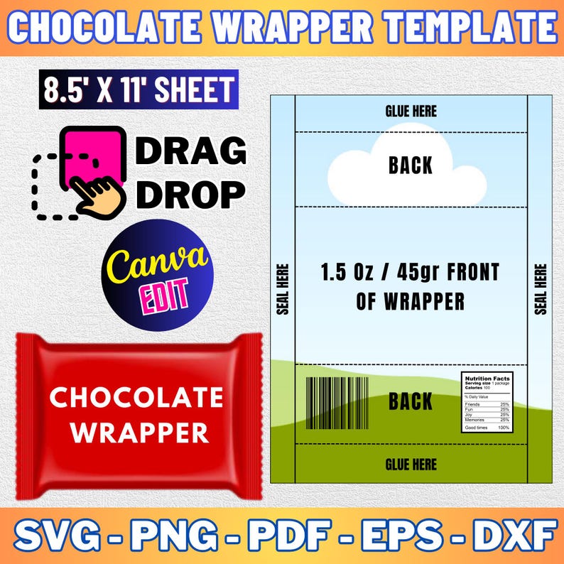 Chocolate Wrapper Template 1.5 Oz, Candy Wrapper, Canva Candy Bar ...