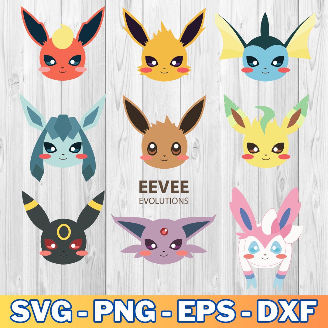 Eevee Evolution Clipart Bundle, Pokemon PNG, Eeveelution Svg, Eevee Svg ...