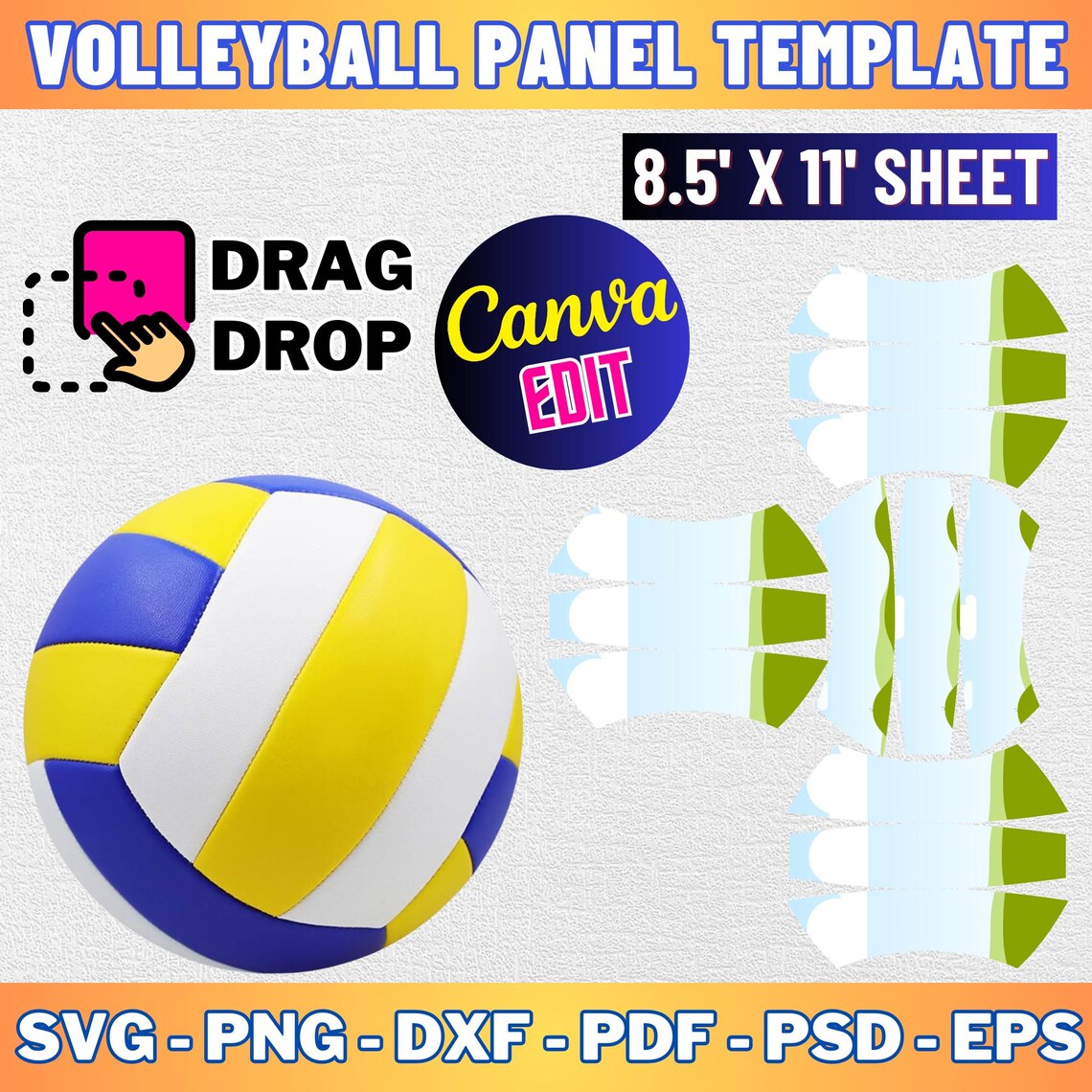 Volleyball Panel Template: Custom Ball Wrap, Canva Editable (digital ...