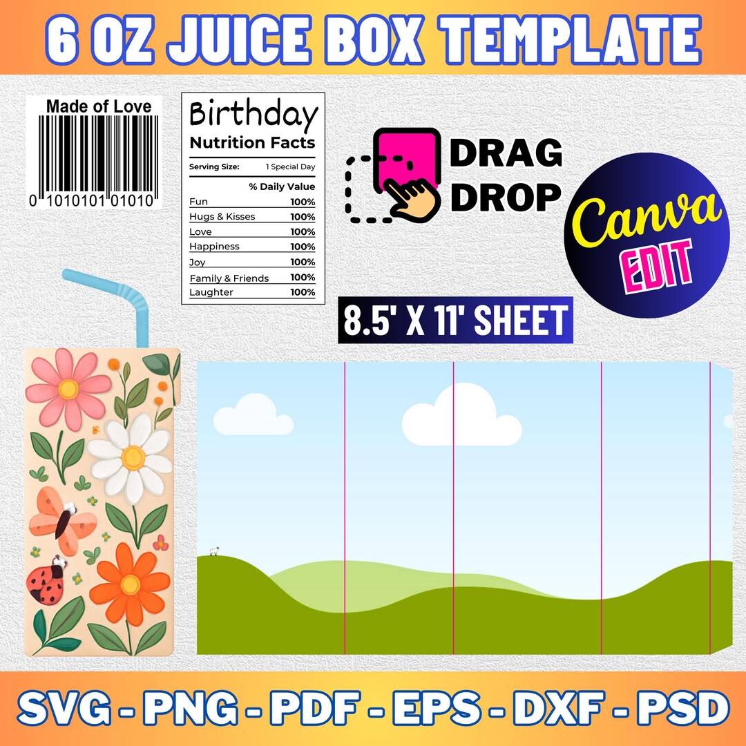 Juice Box Wrapper Template SVG: 6 Oz Label (digital Download) - Etsy