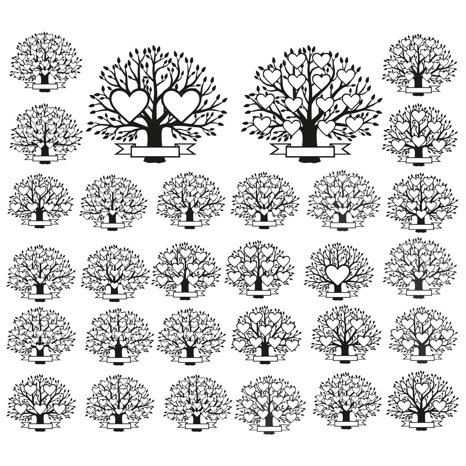 Family Tree SVG Bundle: 2-25 Members, Monogram Branch (digital Download ...