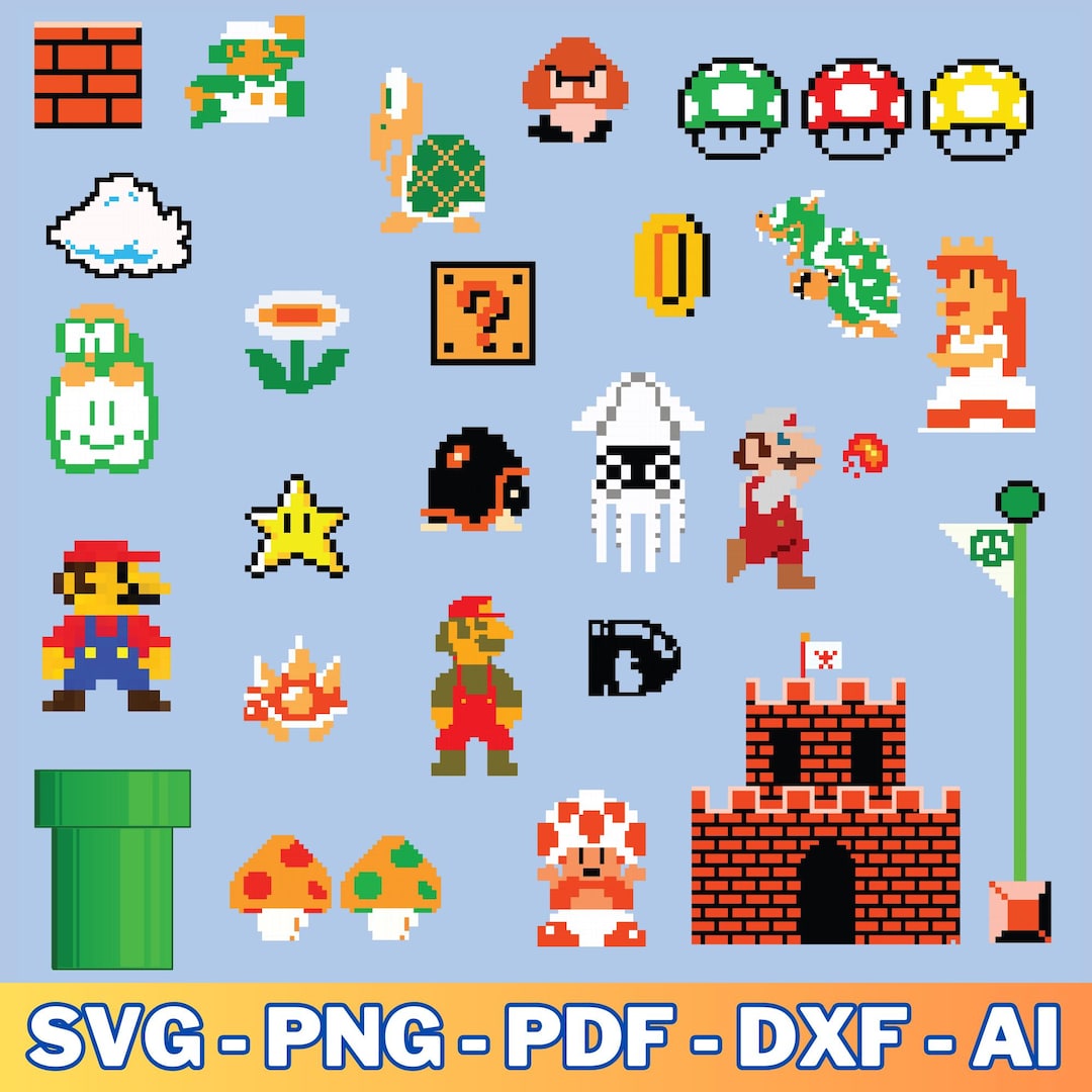 Super Mario Pixel Svg , Super Mario Bros, Clipart, Mario, Pixels, 8-bit ...